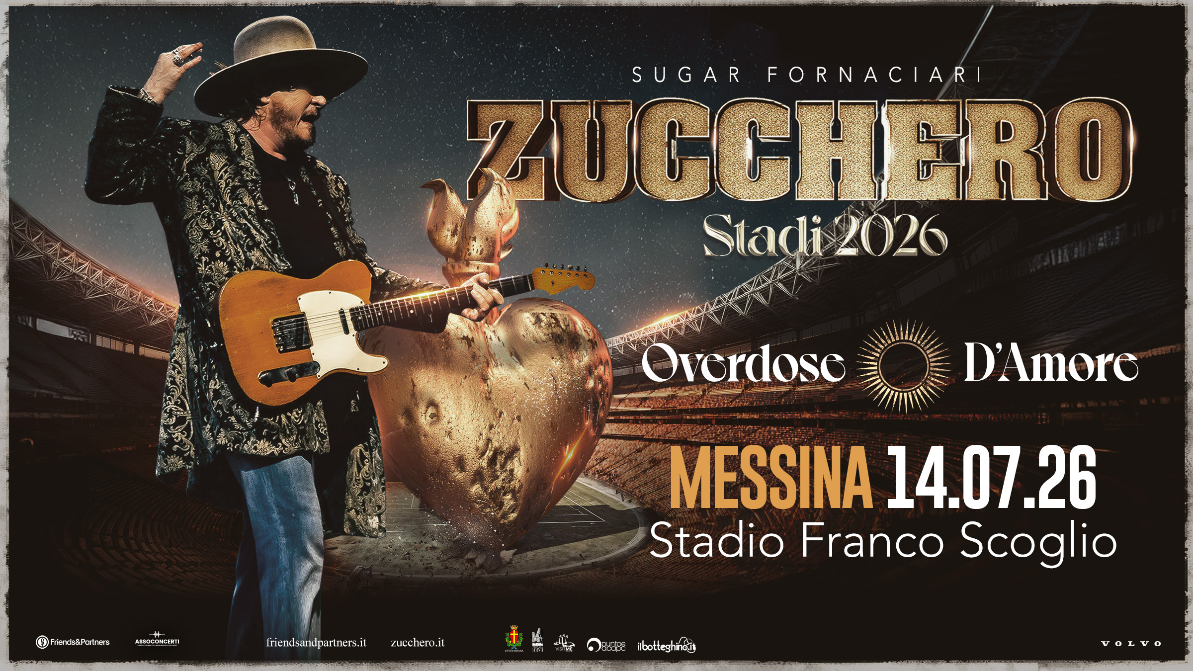 Zucchero in concerto a Messina il 14 luglio 2026: unica tappa siciliana ...